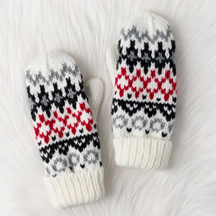 Ivory, Red & Gray Winter Pattern Mittens – Modern Pastime