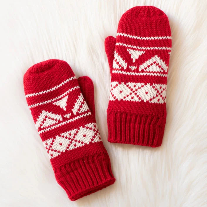 Red & Cream Patterned Mittens – Modern Pastime