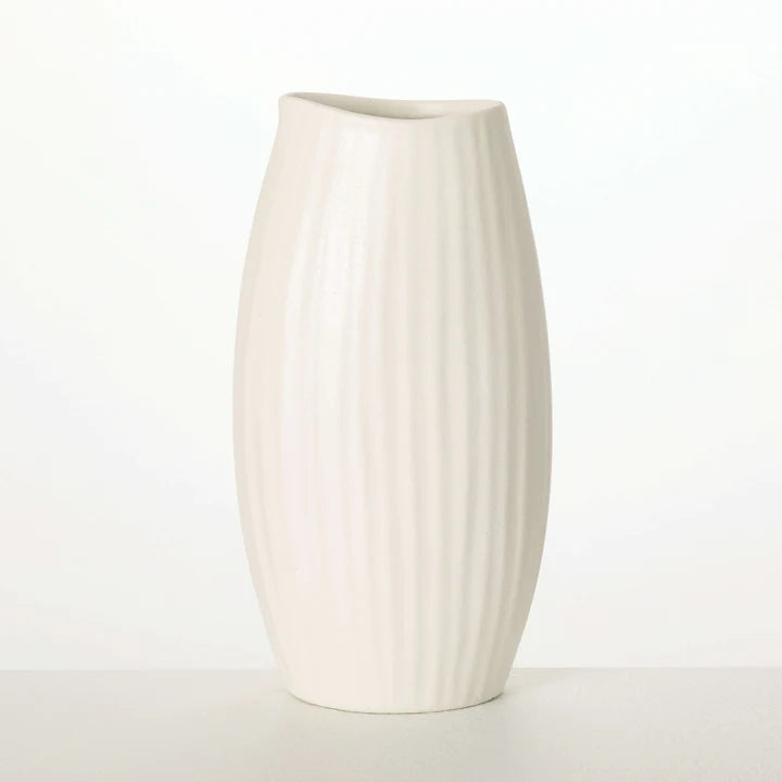 Textured White Ribbed Vase – Modern Pastime