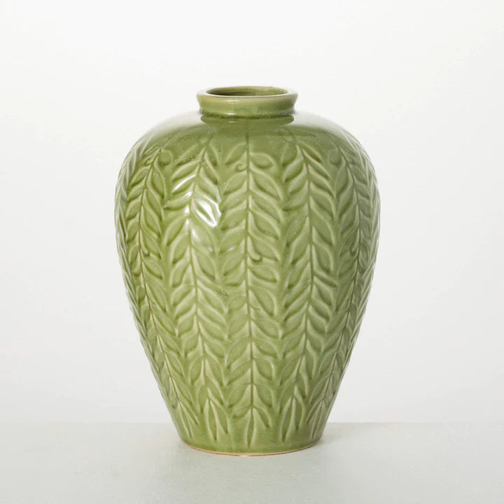 Embossed Leaf Green Vase – Modern Pastime