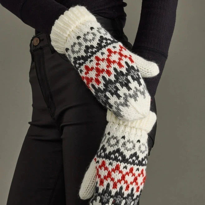 Ivory, Red & Gray Winter Pattern Mittens – Modern Pastime