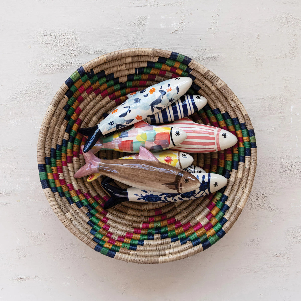 Hand-Painted Stoneware Fish Wall Décor, 4 Styles (Hangs or Sits ...